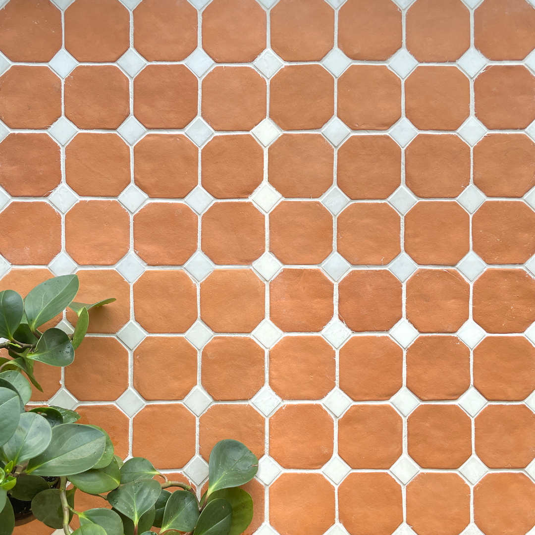 Natural Handmade Terracotta: Octodot (4") Traditional Red with White M ...